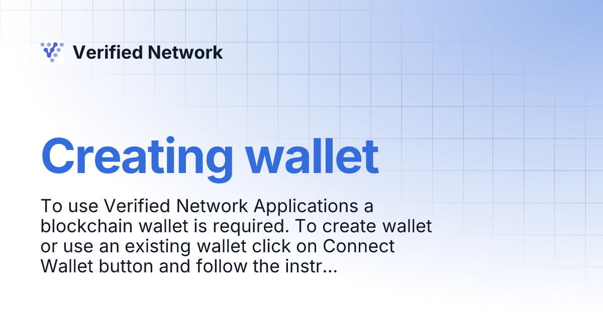 Creating wallet | Verified Network